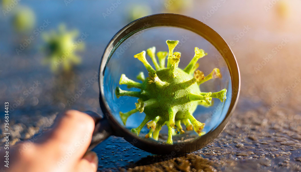 ภาพประกอบสต็อก A conceptual photograph of a magnifying glass hovering ...