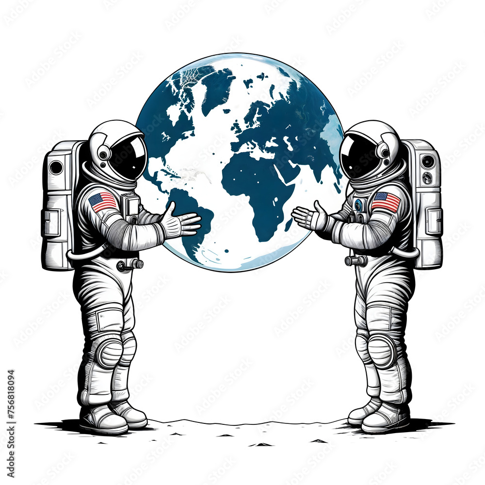 Astronaut and Earth. Vector hand drawn illustration, ready for t-shirt ...