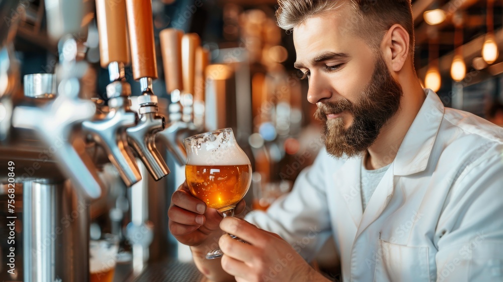 Cutting edge beer production lab with technicians analyzing samples in ...