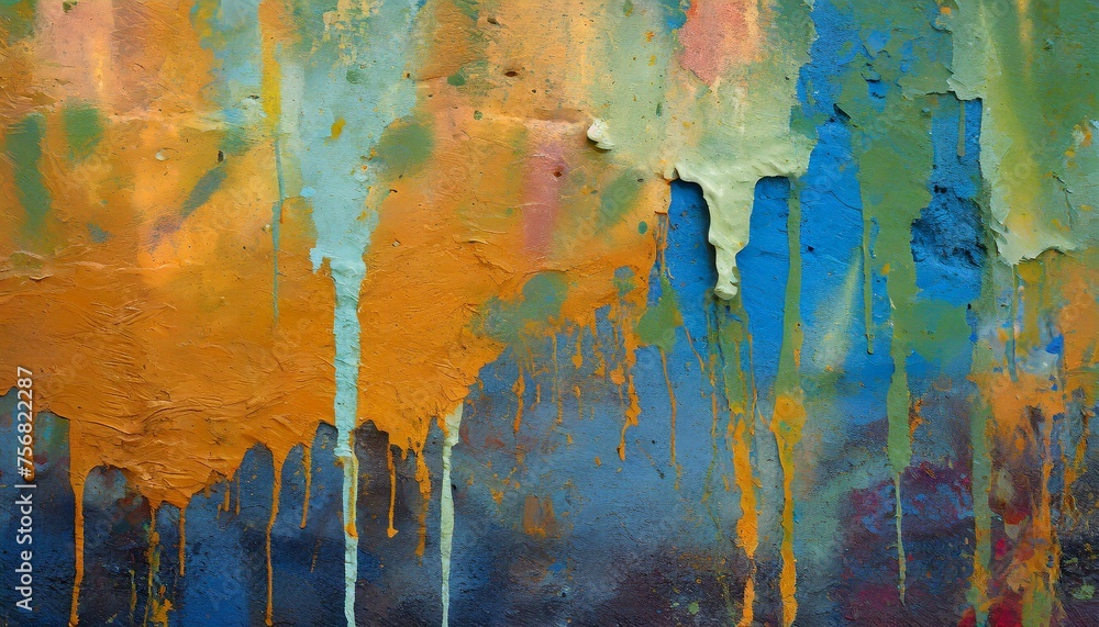 blue and yellow paint, Messy paint strokes and smudges on an old ...