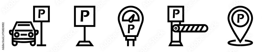 Conjunto de iconos de estacionamiento. Parqueadero de autos ...