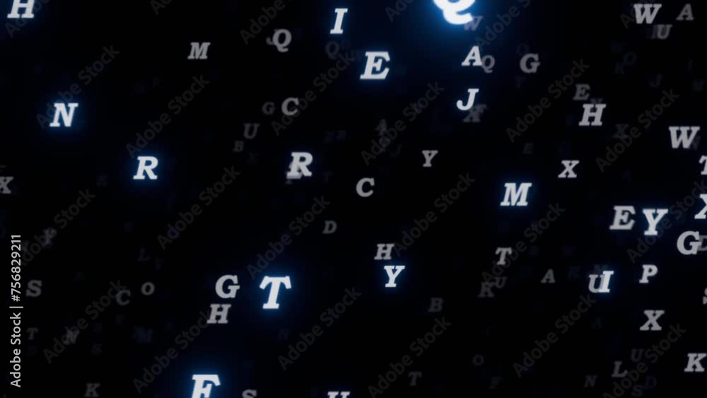 Vidéo Stock floating alphabets animation with different letters flying around as a particle ...