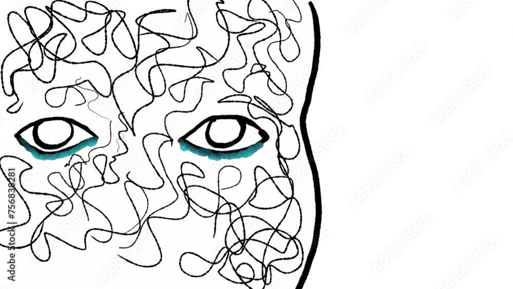 2D Animation motion graphics showing a drawing of face with pair of ...