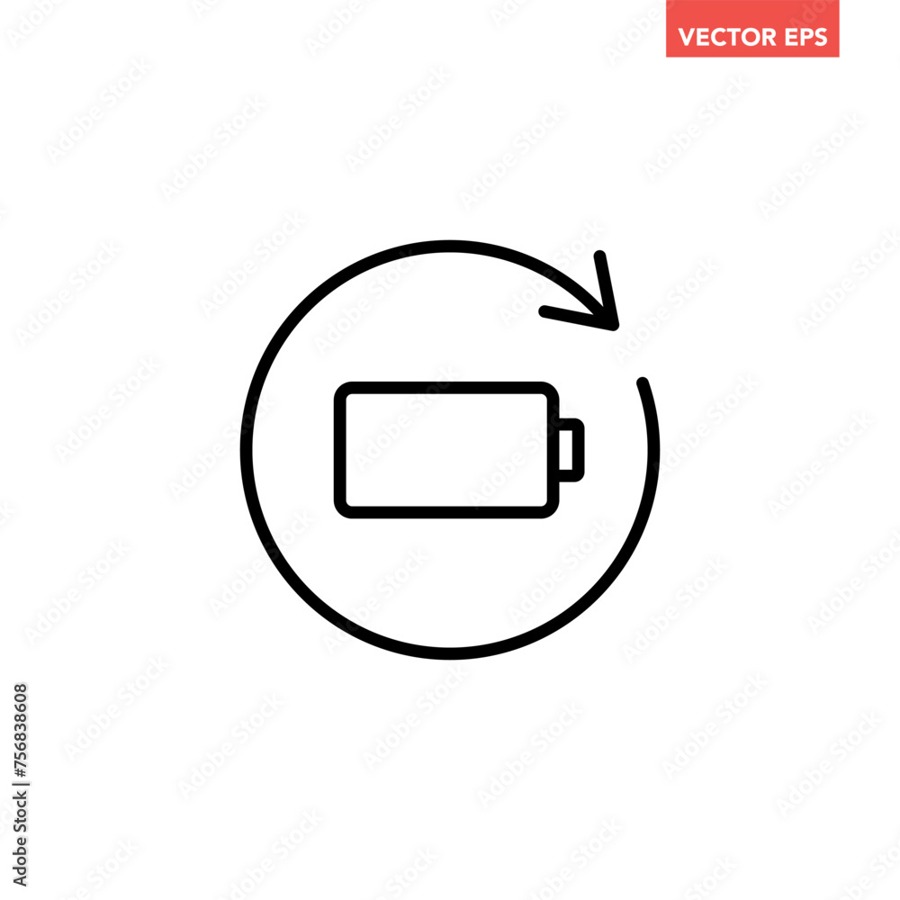 Single black recharge battery line icon, simple charging power with ...