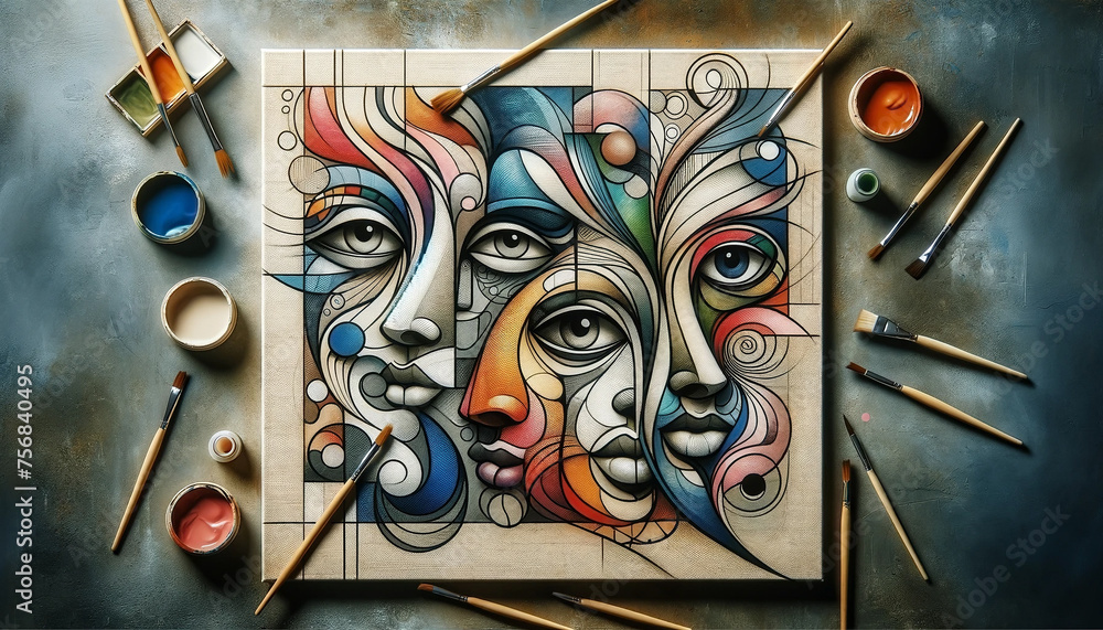 An image of abstract art faces stylized in unique and imaginative ways ...
