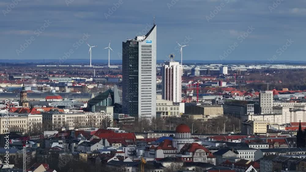 Ultra telephoto shot of downtown Leipzig. University tower in the ...