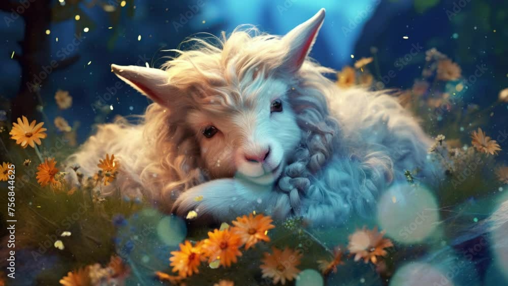 Serenity Amongst Leaves: Cute Fluffy Goat Sleeping in the Enchanted ...