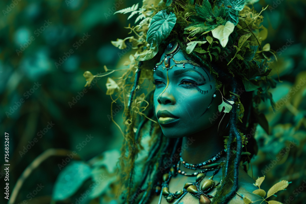 Fantasy beautiful dryad woman in fairy forest. Fabulous mythical ...