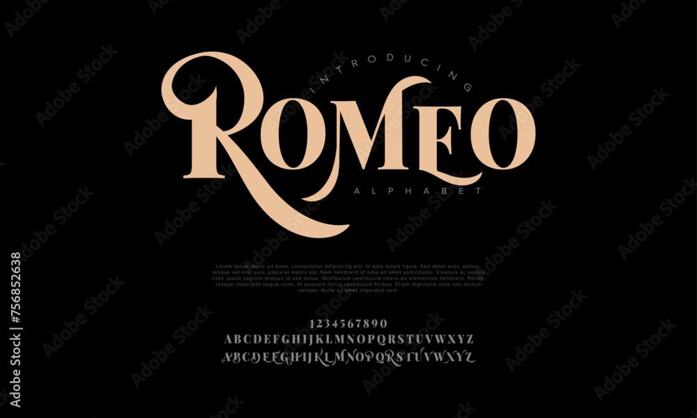 Romeo premium luxury elegant alphabet letters and numbers. Vintage ...