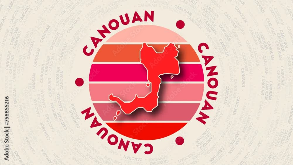 Canouan logo intro. Badge with the circular name and map of the island ...