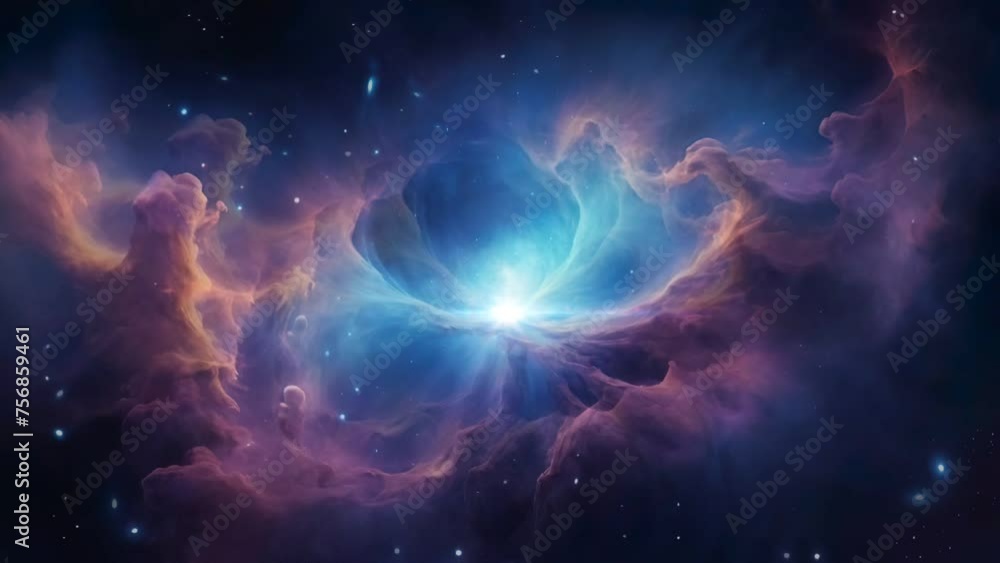 Animated illustration of space nebula with stars. seamless looping ...