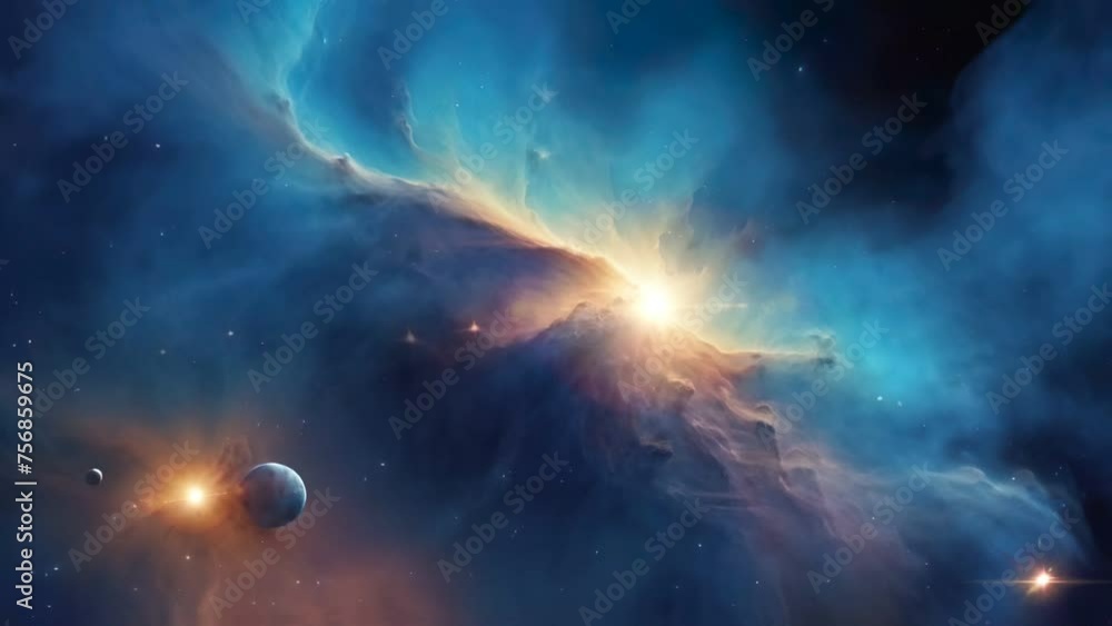 Animated illustration of space nebula with stars. seamless looping ...