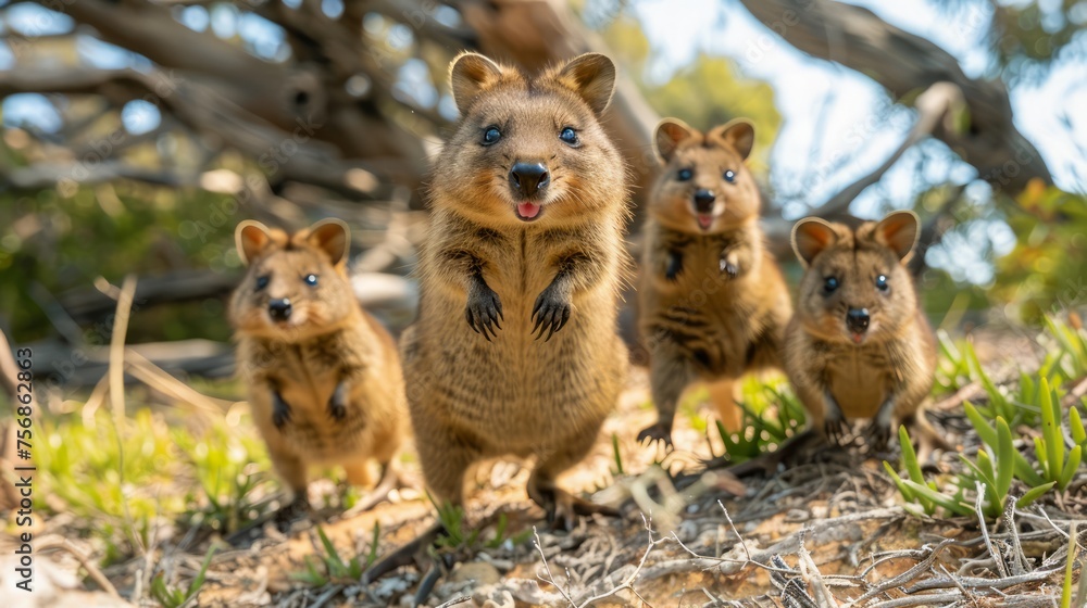 Foto de Adorable Quokka Family in Natural Habitat on Sunny Day ...