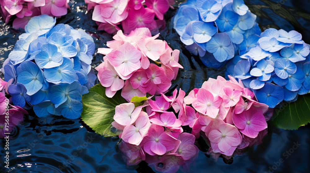 水面に浮かべた紫陽花の花 Stock Photo | Adobe Stock