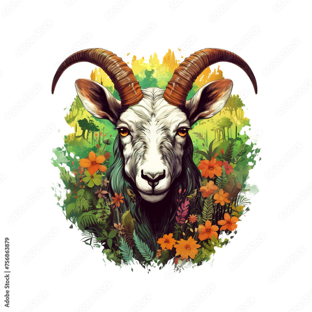 Goat head and flowers for Sublimation Printing on clean background ...