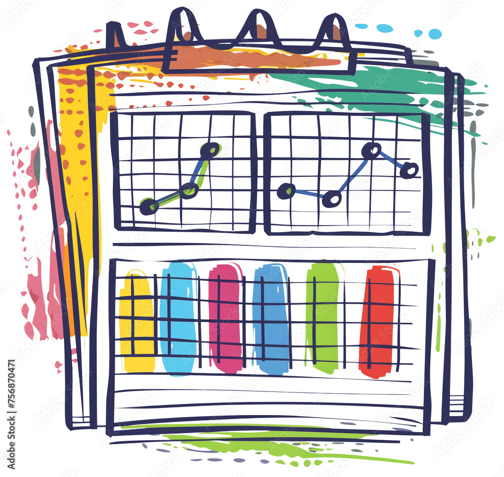 colorful hand-drawn spreadsheet chart doodle icon Stock Illustration ...