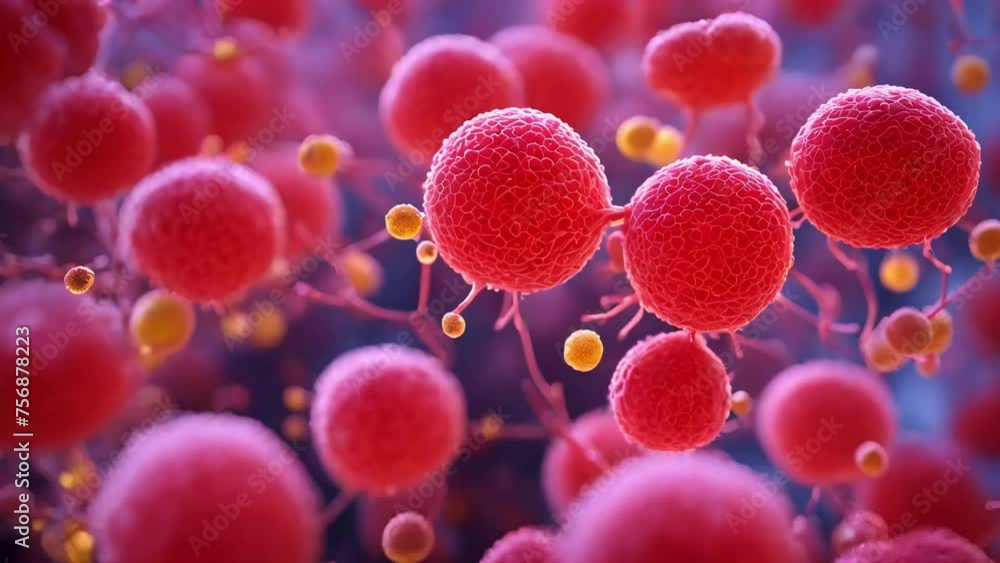 Viruses and leukocytes on a blur background under a microscope, Virus ...