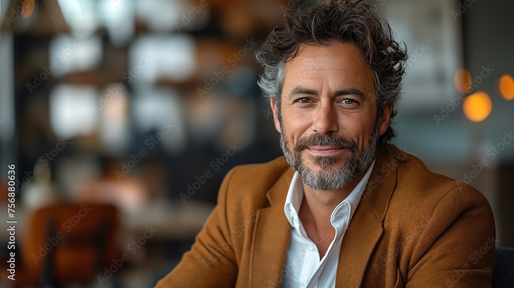 Portrait of a business man sitting in an office. Work gonna better ...