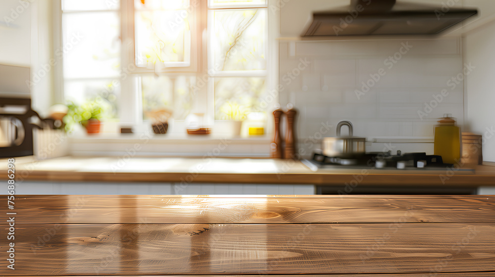 Kitchen with furniture in the room and in the house, modern wooden ...