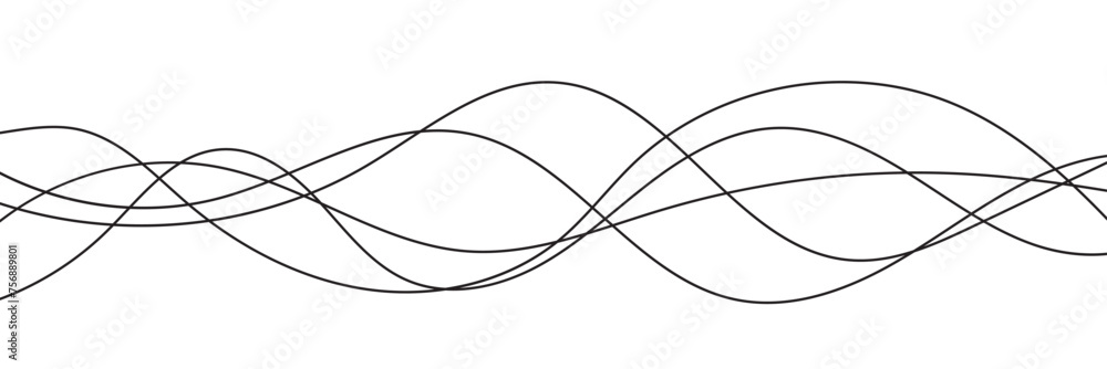 Curve wave seamless pattern. Thin line wavy abstract vector background ...