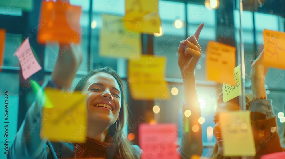 View through the glass of a group of businessmen Cheer each other to ...