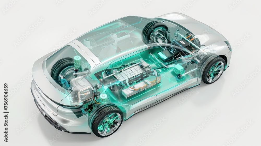 High-resolution 3D visualization of the blue-green outline of a car ...