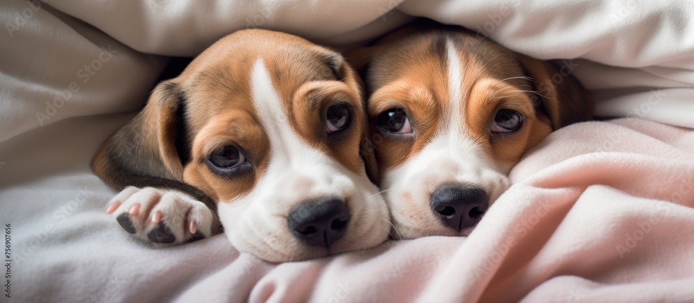 Two Beaglier puppies, a cross between a Beagle and a Cavalier King ...