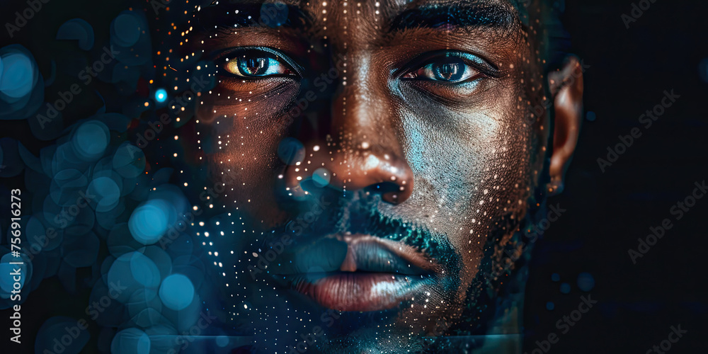 Artificial intelligence head, human face integrated with future ...