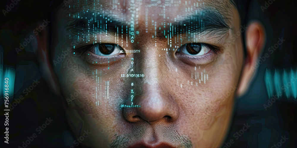 Artificial intelligence head, human face integrated with future ...