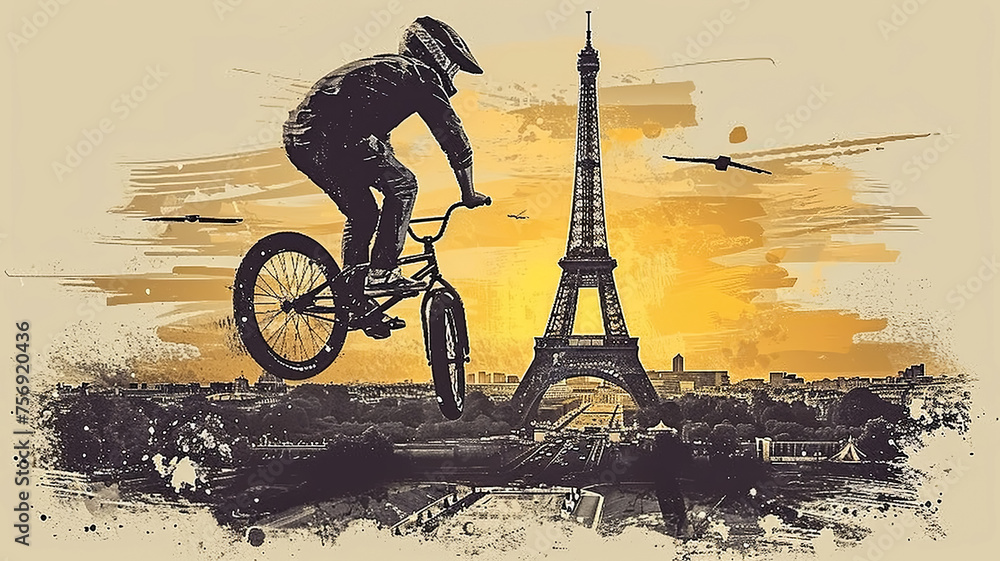 simple line art minimalist collage illustration with professional BMX ...