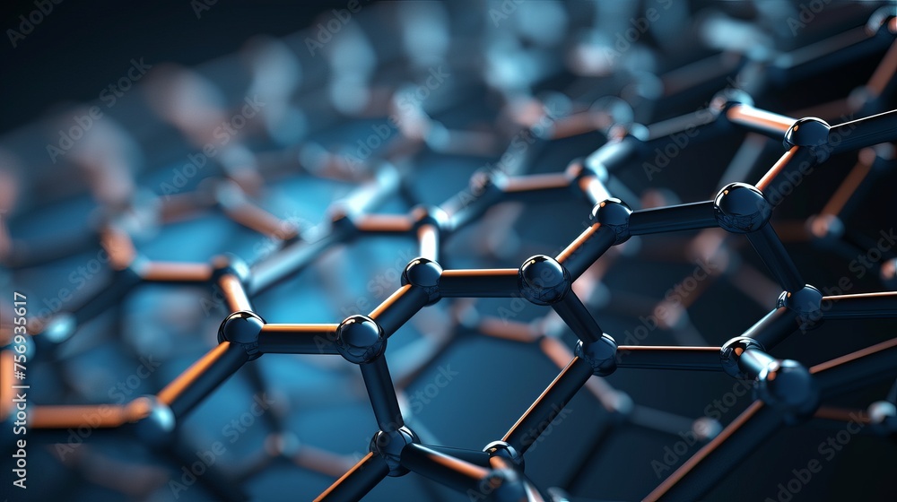 3D depiction of graphene or carbon surface, showcasing its hexagonal ...