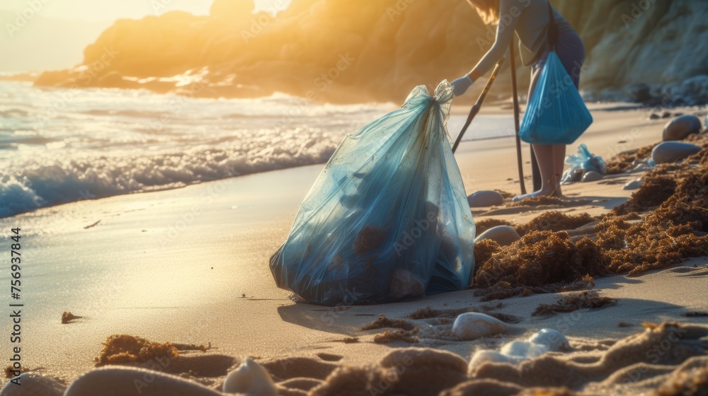 Save water. Volunteer pick up trash garbage at the beach and plastic ...