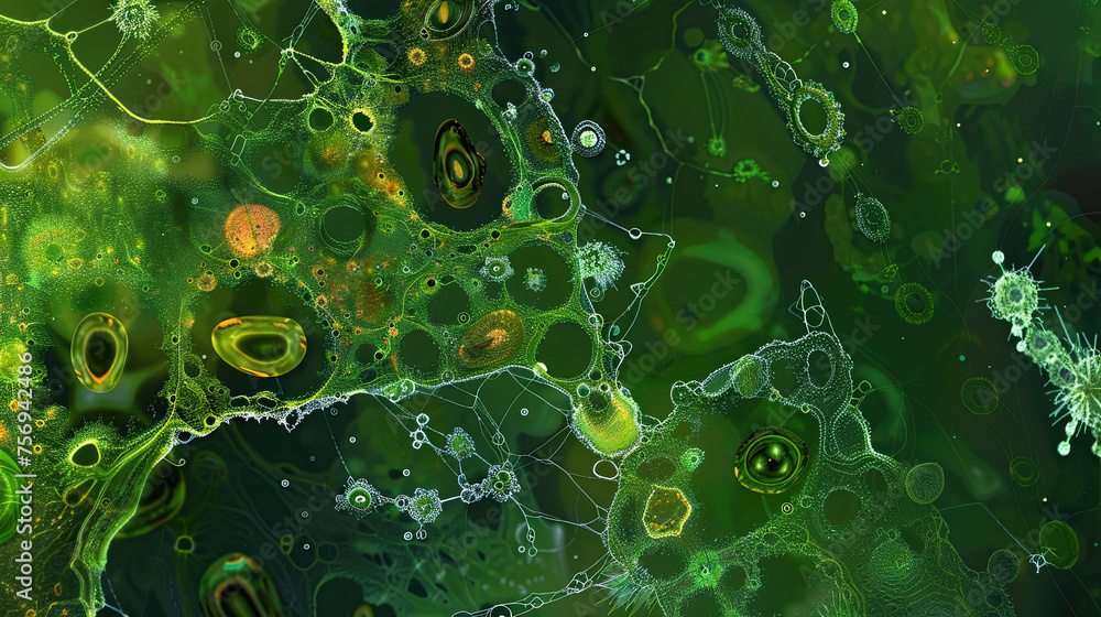 Detailed high-resolution image highlighting diverse algae like Volvox ...