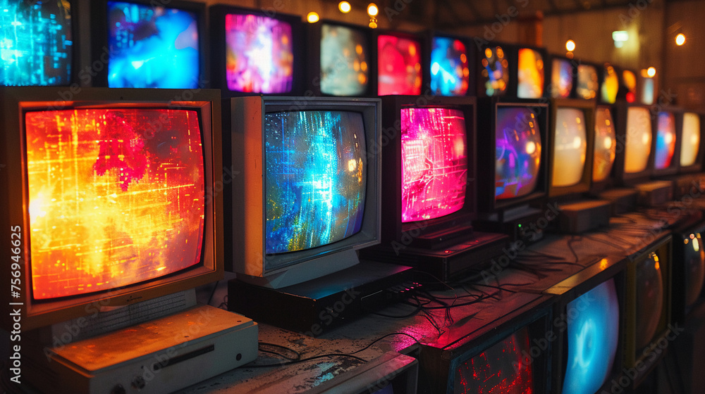 In an artful repurpose old monitors become vibrant displays Stock ...