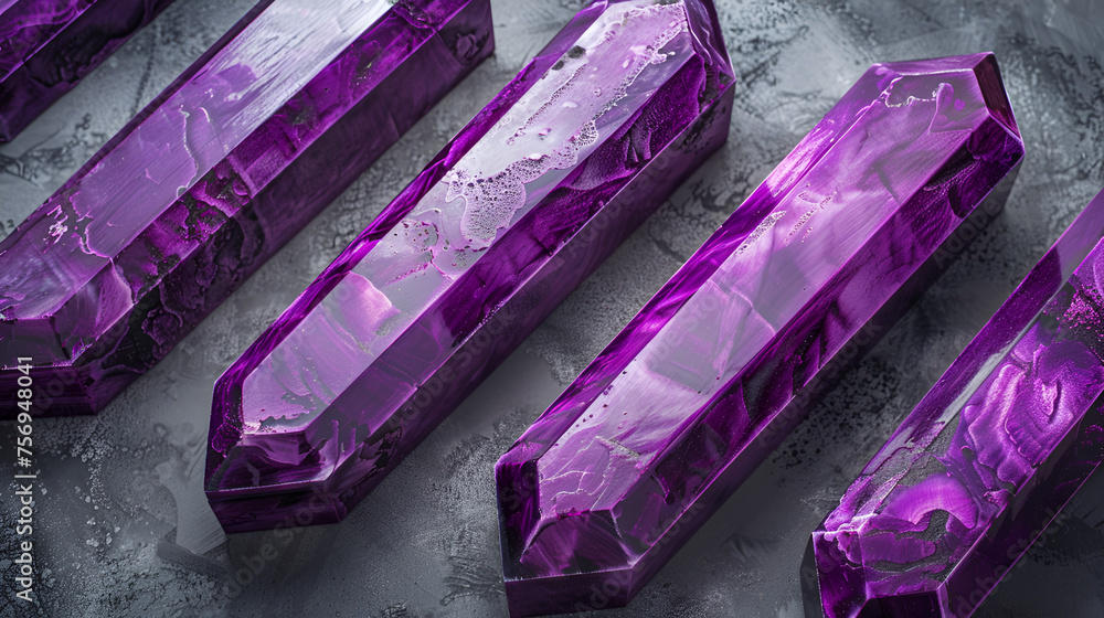 Top Down View of Violet Coffins on Grey Background: Funeral ...