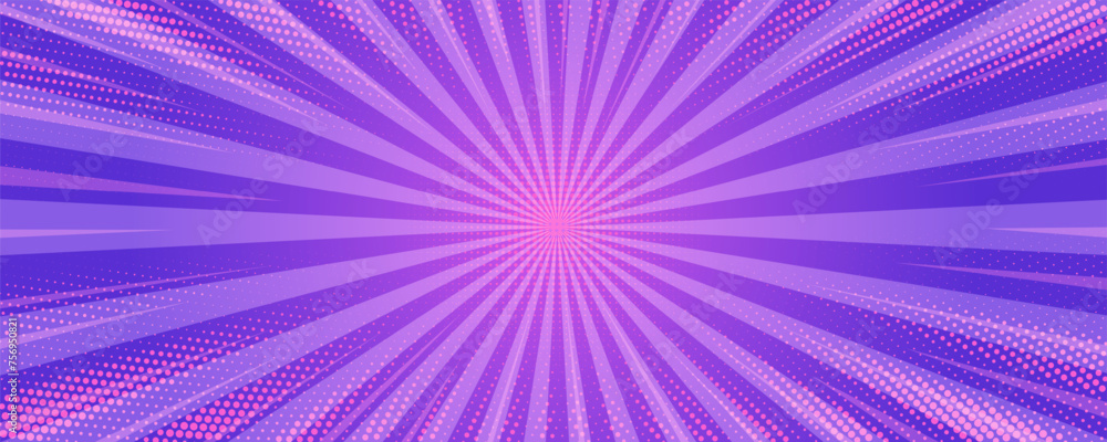 Pink comic background. Pop art vector sunburst with halftone effect ...
