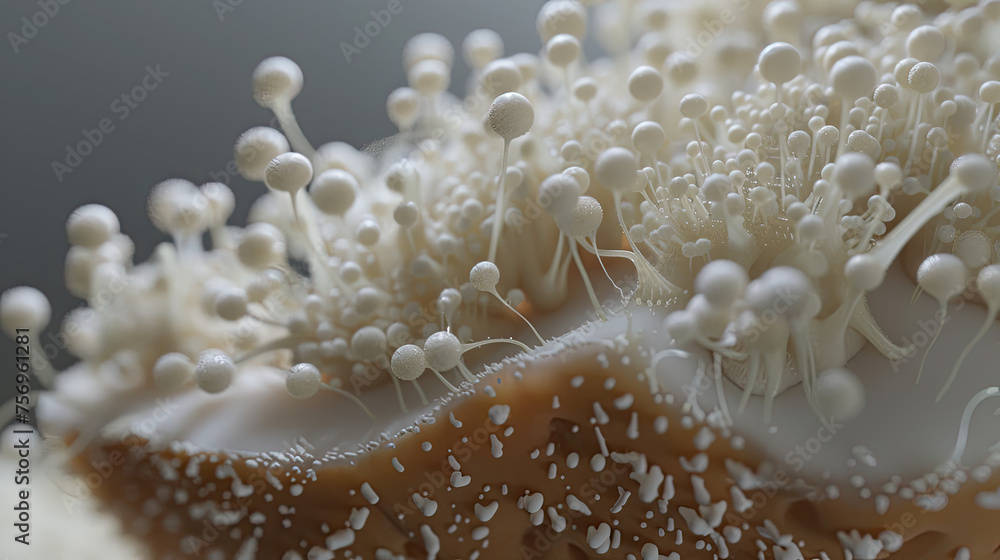 Macro 3D visualization of Aspergillus mold, emphasizing the spore ...