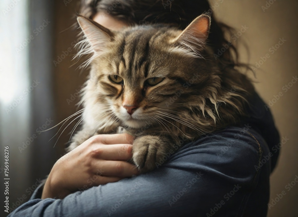Cat hugging its owner on National Hug Your Cat Day Stock Photo | Adobe ...