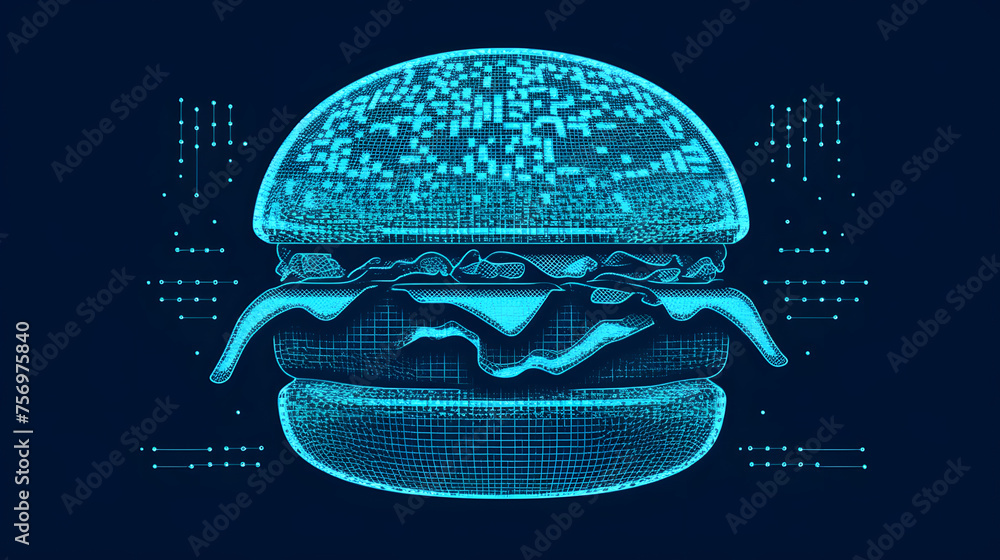 ASCII Art style Illustration of an hamburger over blue background Stock ...