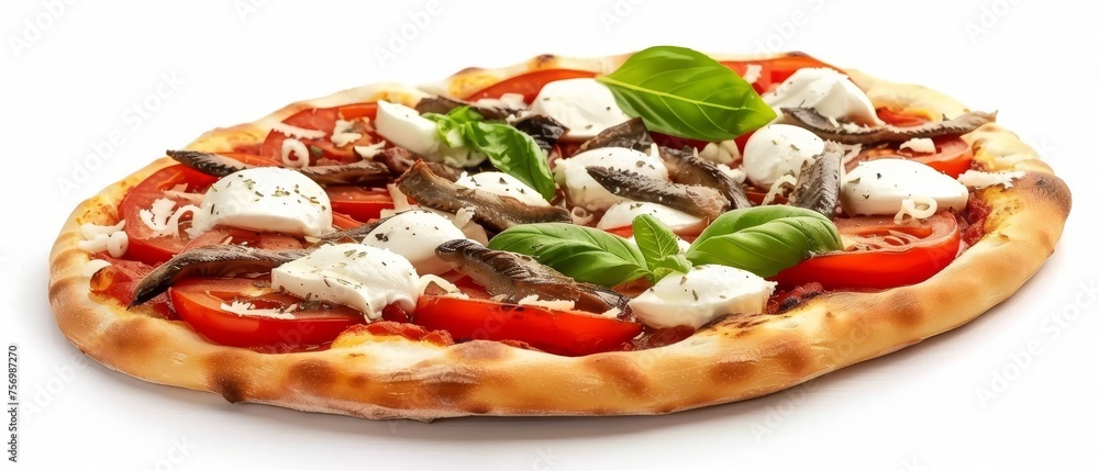 Authentic Roman pinsa topped with anchovies mozzarella tomato and basil ...