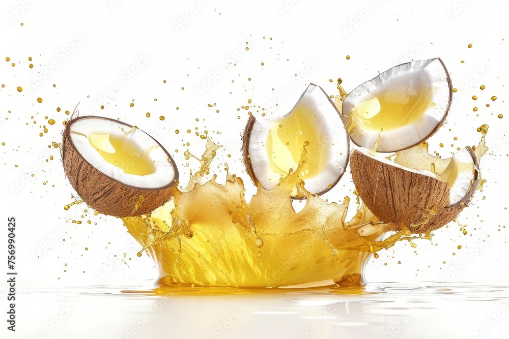 Coconut oil splash isolated on white background from fruit Stock Photo ...