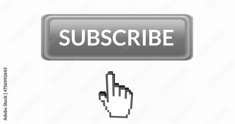 4K digital image of a grey subscription button with animated hand icon ...