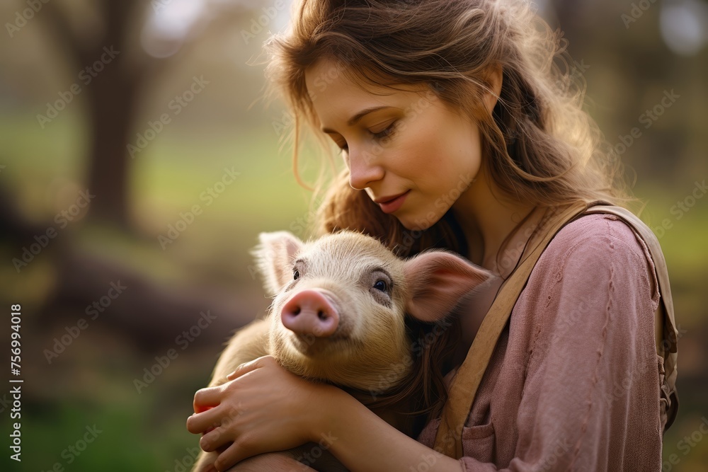 Photo capturing the bond between a mini pig and its owner as they share ...