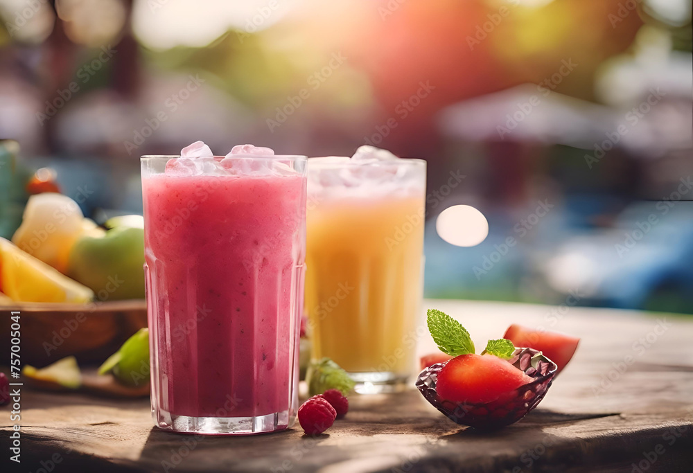 fruit and water. Multi-colored frozen ice drink made from juice. Sweet ...