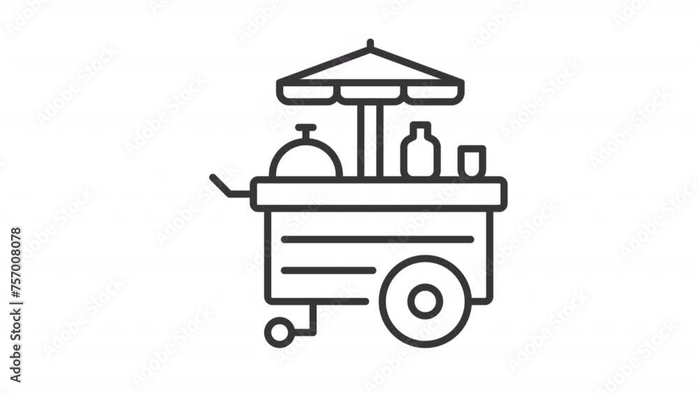 Animated snack stand icon. Riding food cart line animation. Amusement ...