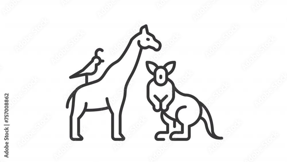 Animated safari nature icon. Wildlife animals moving line animation ...