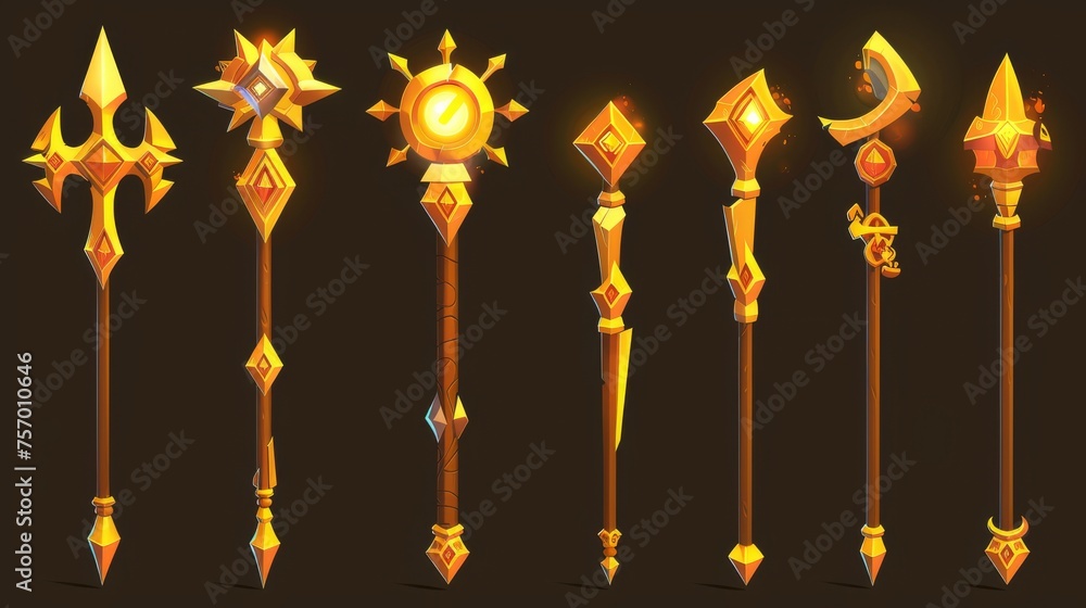 Game level rank ui design for gold metal fantasy scepter. Cartoon ...