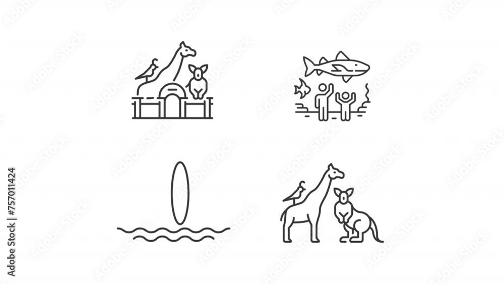 Animated zoology entertainment icons. Animals wild living attraction ...