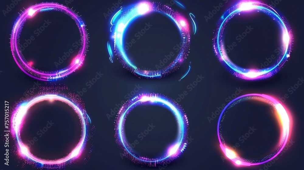 This realistic modern illustration set of retro futuristic ring design ...