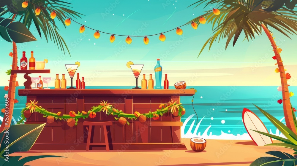 Summer beach bar against sea background. Modern cartoon illustration ...